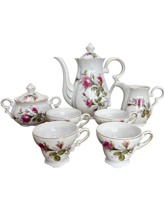 Vintage | Dining | Vintage Moss Rose Demitasse Tea Coffee Set 9piece ...